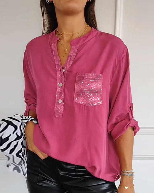 ⏳Limited Sale 50% OFF🌸Women's Sequin Patchwork V-neck Shirt – modamissy