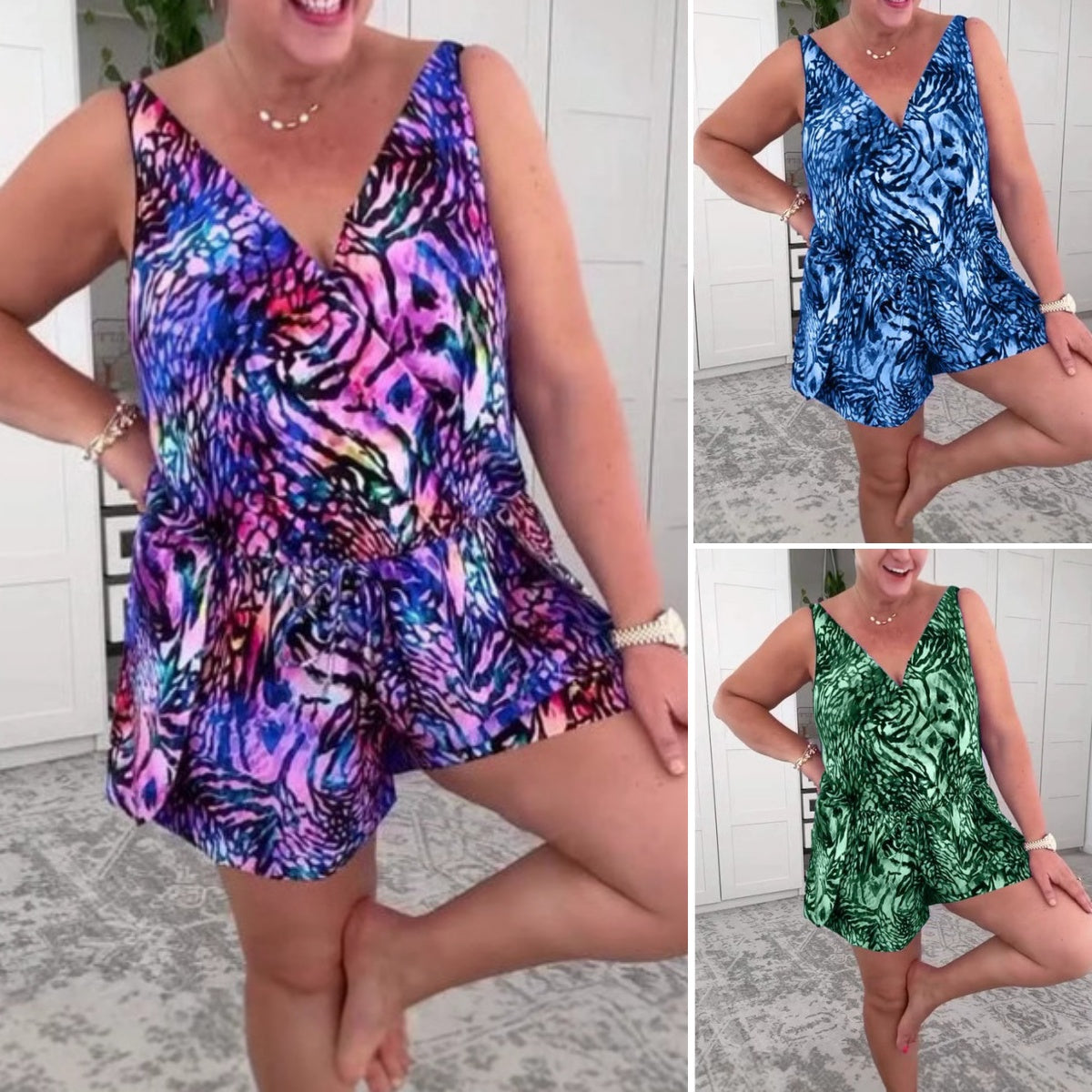 🔥Last Day Special Price £12.99!!💥-🩱Sleeveless V-Neck Printed Swimsuit ...